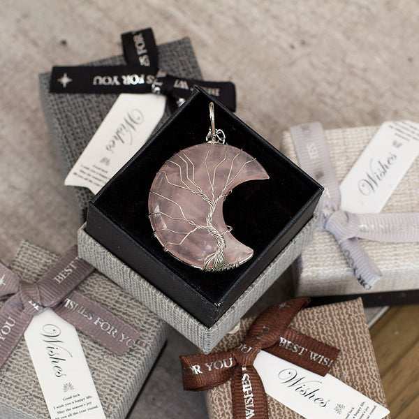 Moon / Crescent Necklace - Rose Quartz - Mi Chakra