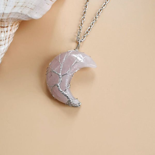 Moon / Crescent Necklace - Rose Quartz - Mi Chakra