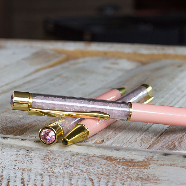 Crystal Gemstone Pen - Gold - Rose Quartz - Mi Chakra