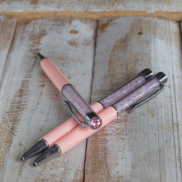Crystal Gemstone Pen -Silver - Rose Quartz - Mi Chakra