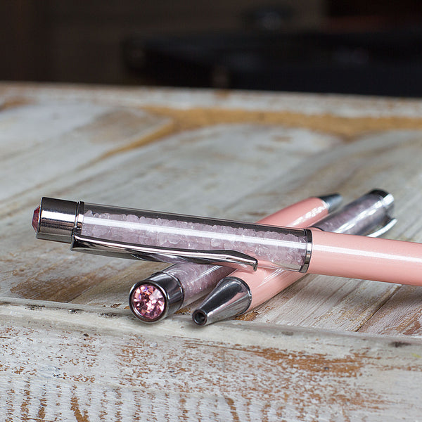 Crystal Gemstone Pen -Silver - Rose Quartz - Mi Chakra