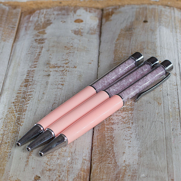 Crystal Gemstone Pen -Silver - Rose Quartz - Mi Chakra