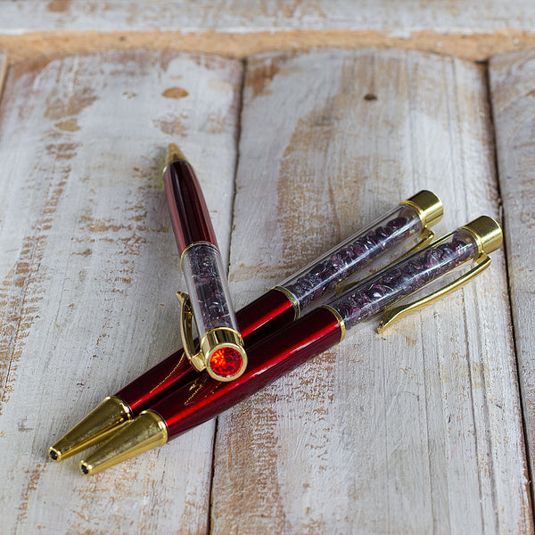 Crystal Gemstone Pen - Gold - Garnet - Mi Chakra
