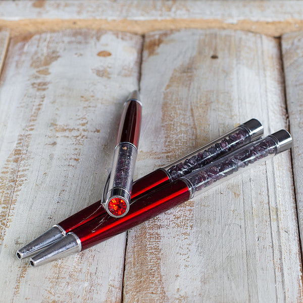 Crystal Gemstone Pen - Silver - Garnet - Mi Chakra