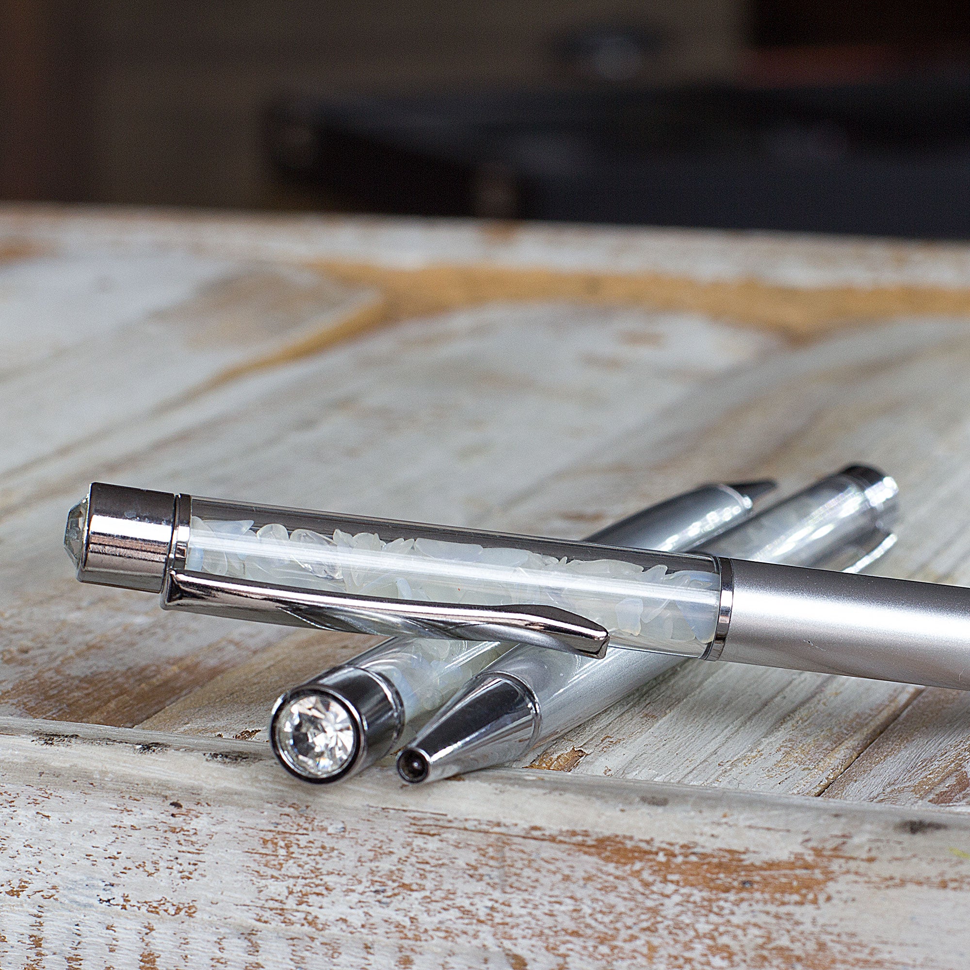 Crystal Gemstone Pen - Silver - Opal - Mi Chakra