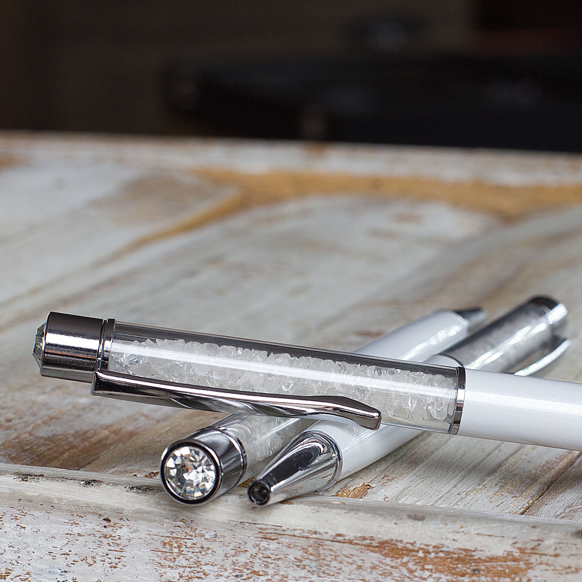 Crystal Gemstone Pen - Silver - Quartz - Mi Chakra