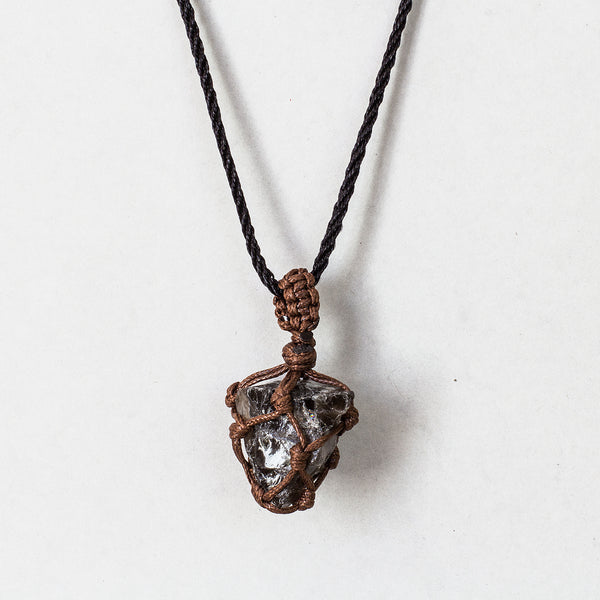 Rough Stone in Net Necklace - Smokey Quartz - Mi Chakra