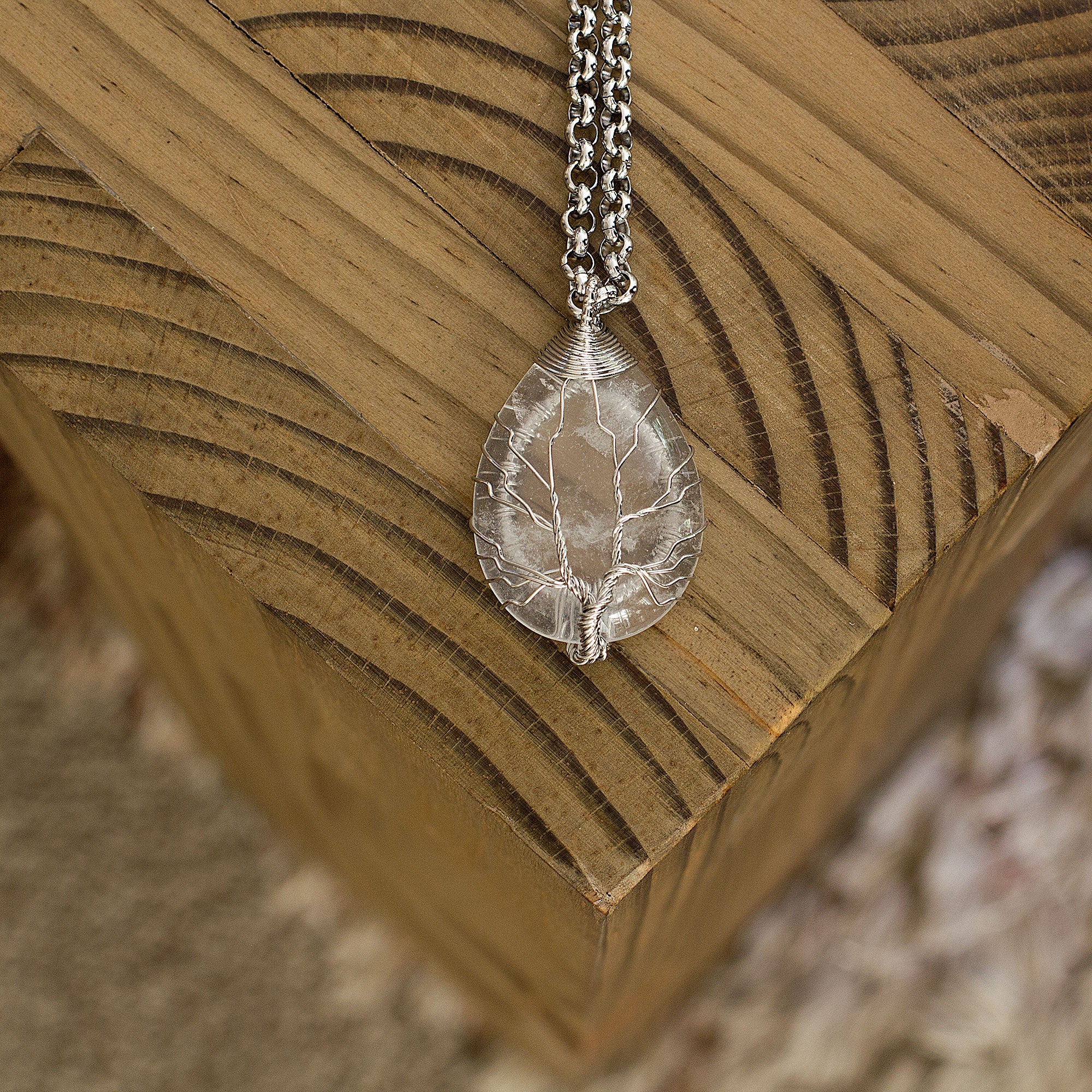 Tree of life Drop Necklace - Clear Quartz - Mi Chakra