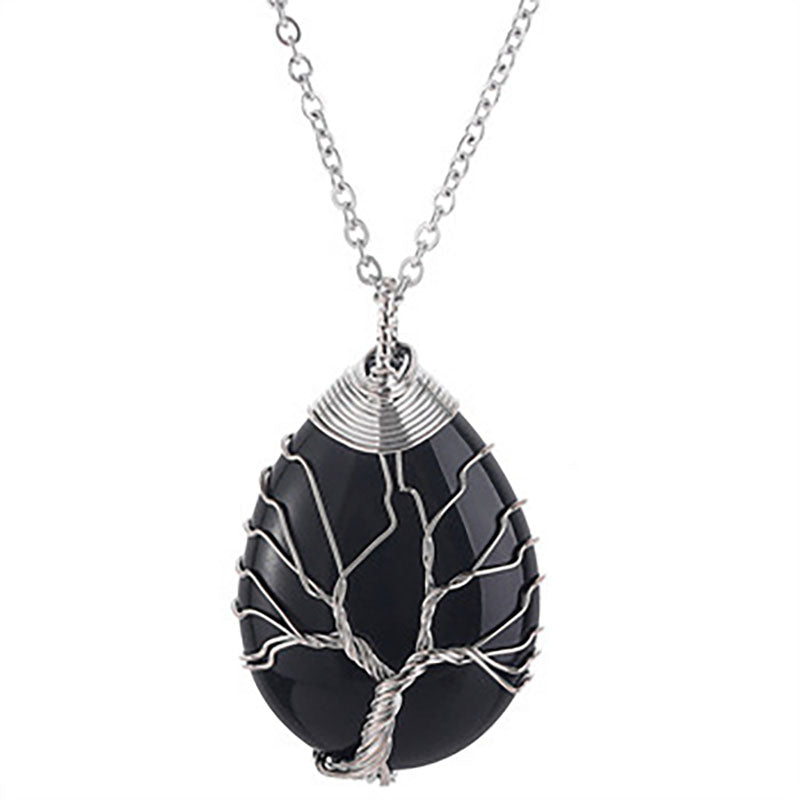Tree of life Drop Necklace - Obsidian - Mi Chakra