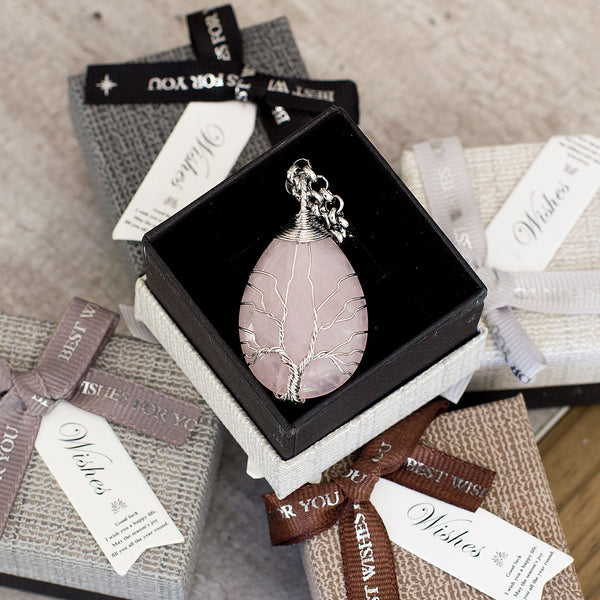 Tree of life Drop Necklace - Rose Quartz - Mi Chakra