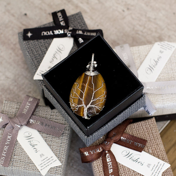 Tree of life Drop Necklace - Tigers Eye - Mi Chakra