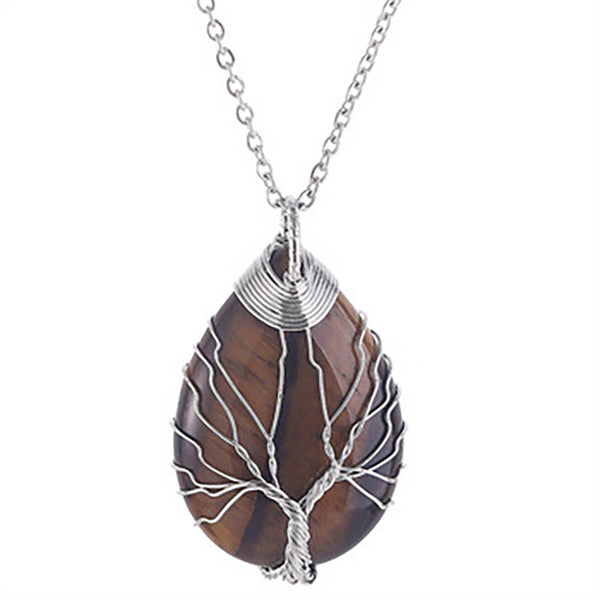 Tree of life Drop Necklace - Tigers Eye - Mi Chakra